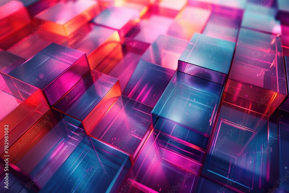 Abstract composition featuring lustrous metallic rectangles in a ...