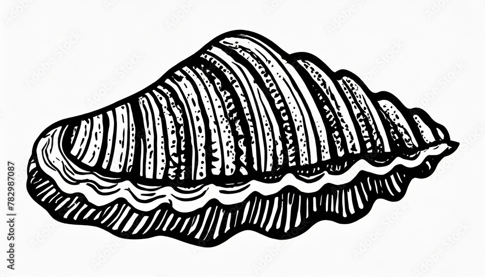 Hand drawn animal sea shell isolated on background. Black sea food ...