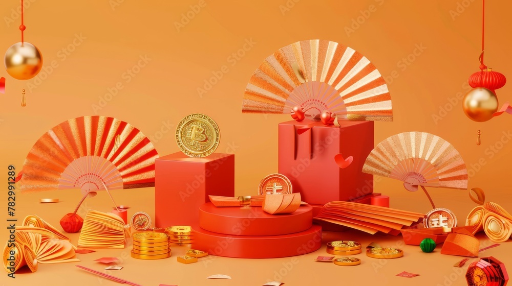 An illustration of chinese new year objects isolated on light orange ...