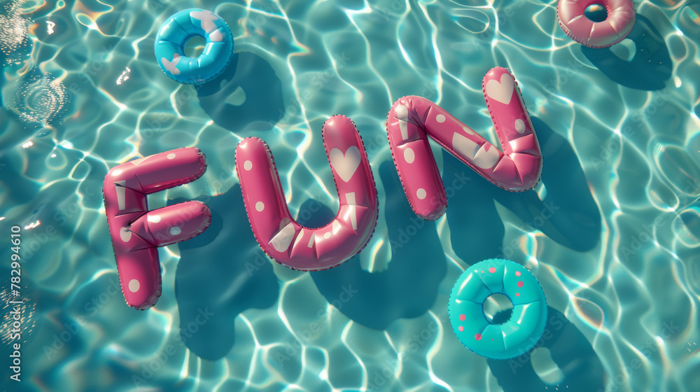 Summer fun concept image with a swimming pool with FUN word written ...