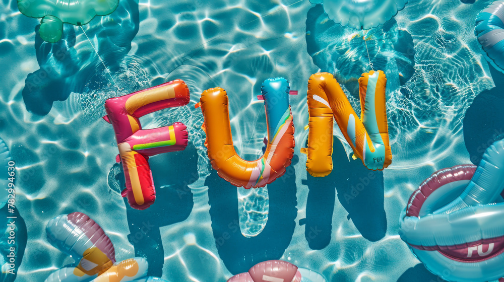 Summer fun concept image with a swimming pool with FUN word written ...