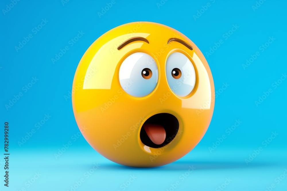 Animated cartoon smiley face with open mouth on electric blue ...