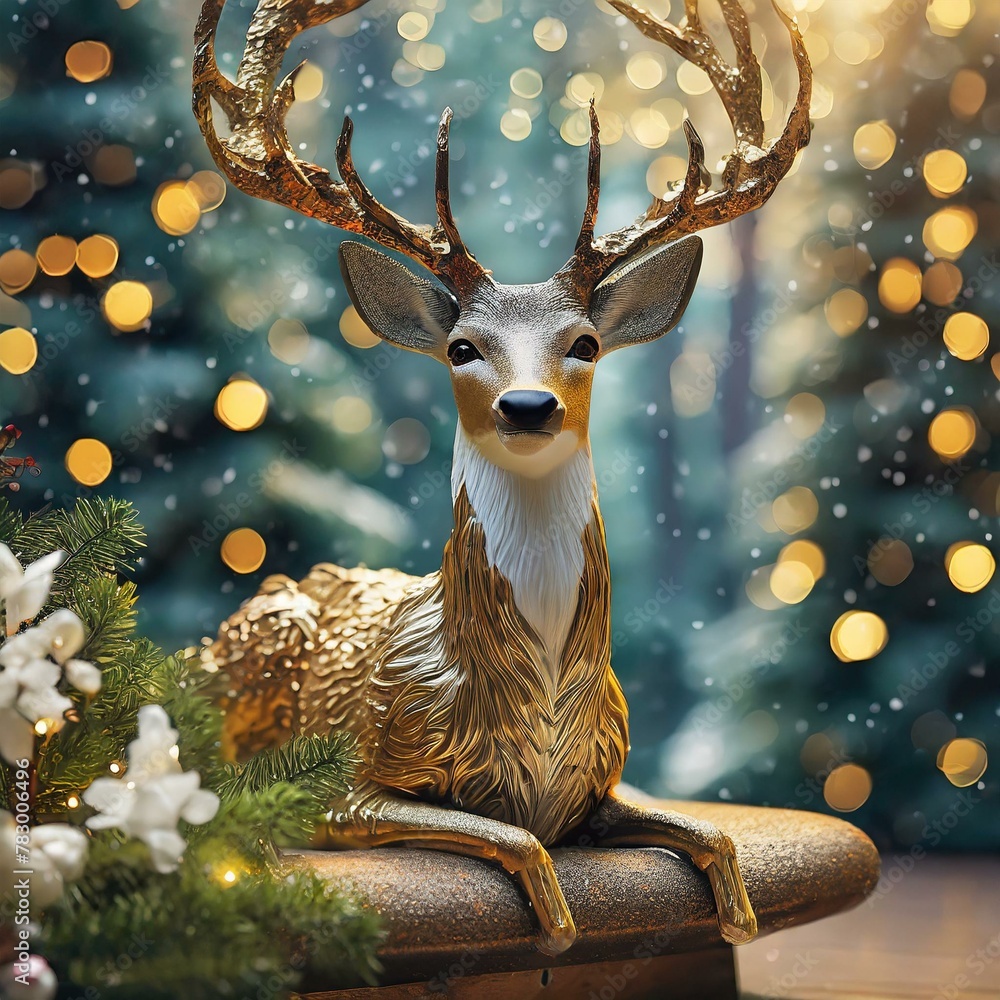 deer in the woods.a deer sitting decorative sculpture, characterized by ...