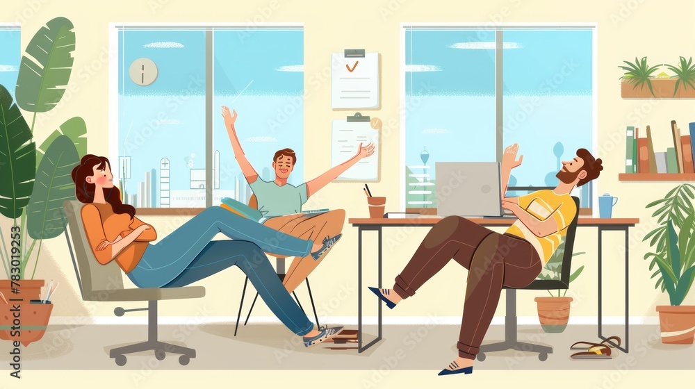 Office workers taking a break from work and stretching at work to get ...