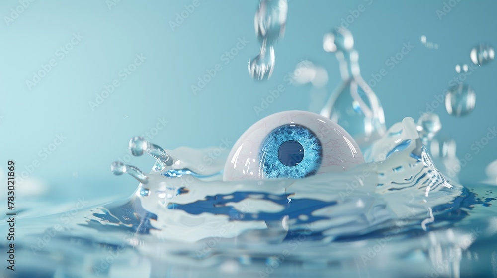 Advertisement template for eye drops. 3D illustration showing an eye ...
