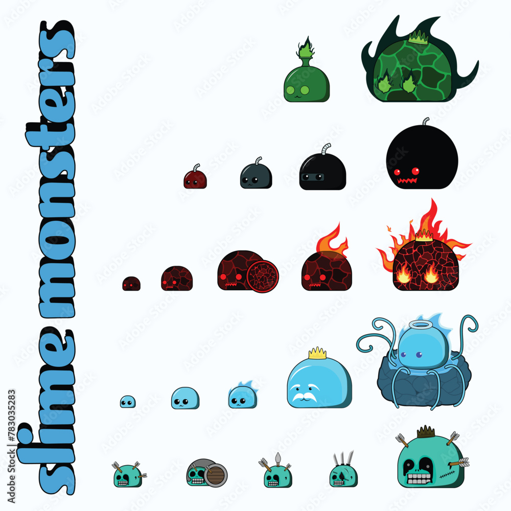 Various types of slime character sets for use as supporting characters ...