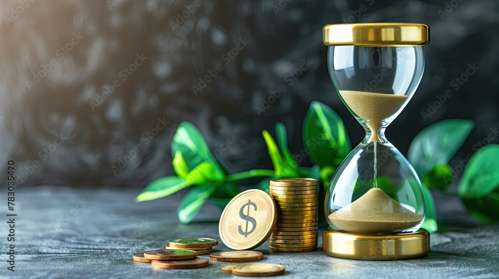 Time value of finance concept. There is an hourglass which symbolizes ...
