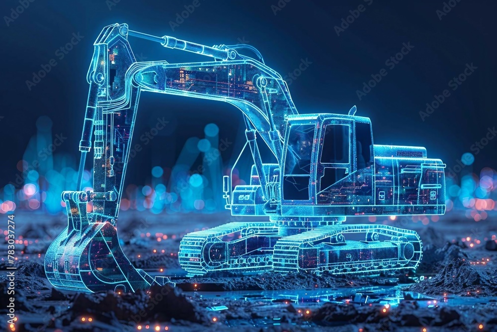 smart blue digital excavator, ai in construction site management ...