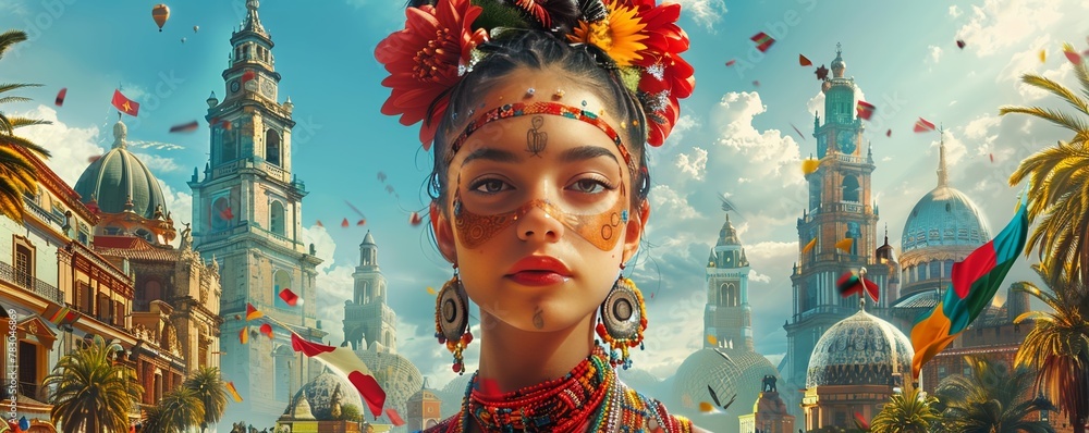Design a captivating image showcasing different cultural elements in a ...
