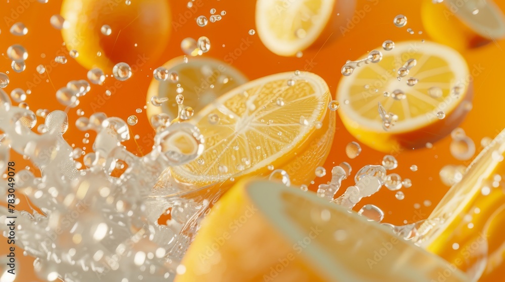 Orange flavored effervescent tablets dissolve in fizzy and bubbling ...