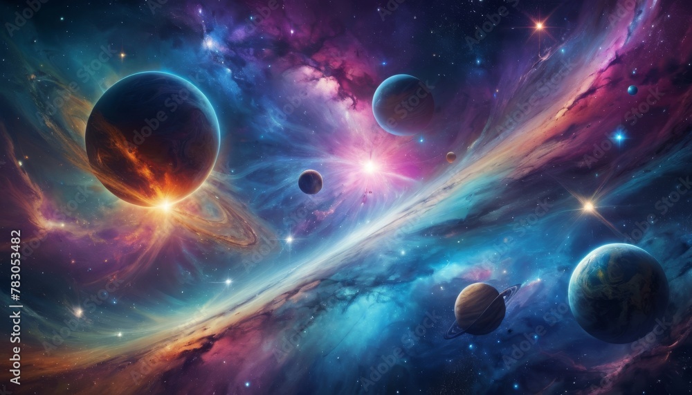 An awe-inspiring digital representation of a cosmic scene with vibrant ...