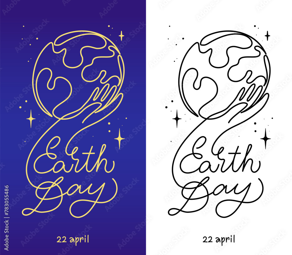 Earth Day line art style. Human's hand holding the planet. Hand drawn ...