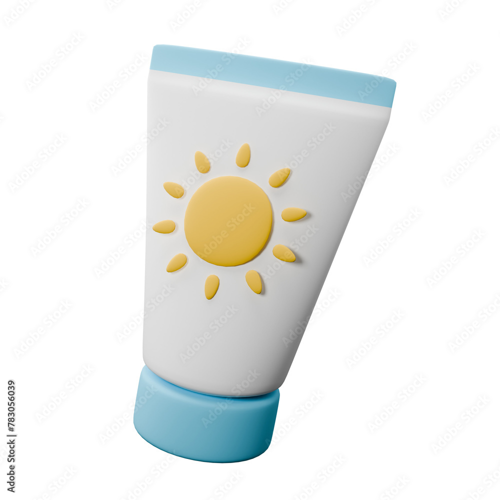 3D sunscreen cream icon. Realistic illustration of a sun cream tube in ...