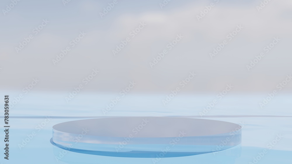 3D Glass Platform Submerged in Blue Water with frosted glass background ...