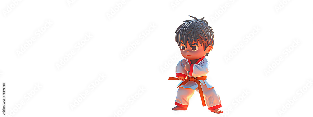 Cute chibi boy character doing karate on a white background without ...