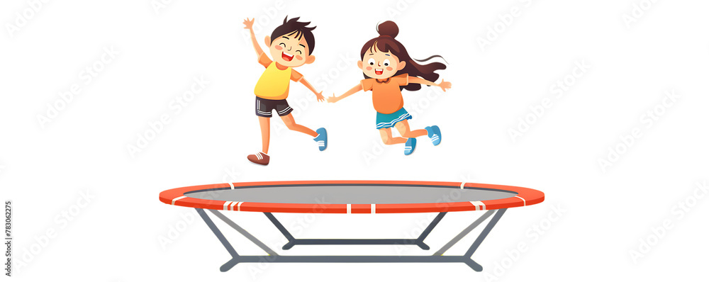 Cartoon children jumping on a trampoline isolated vector illustration ...
