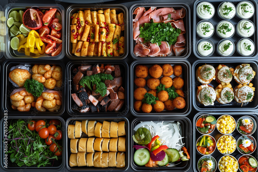 Full service station with assortment of foods in trays. Stock Photo ... Full service station with assortment of foods in trays. Stock Photo ...