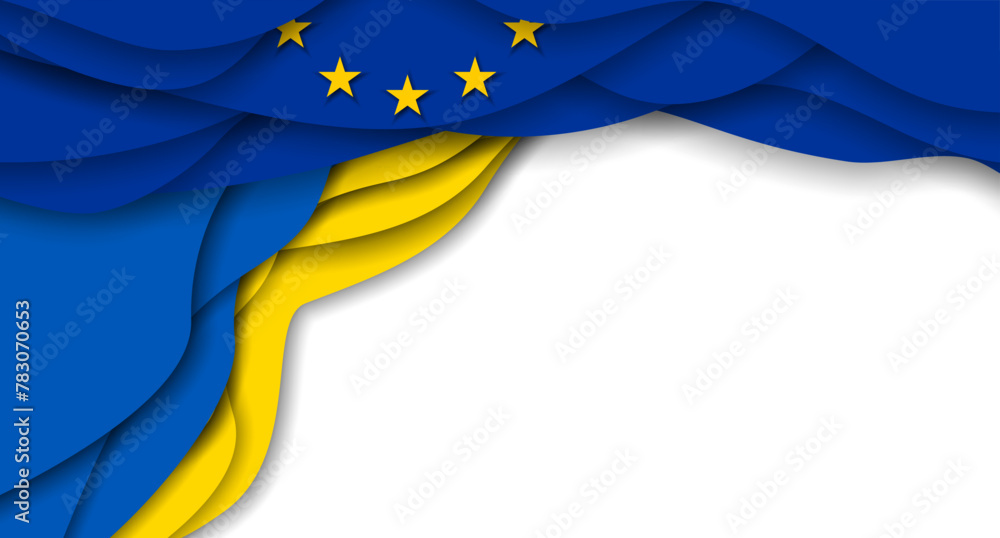 Ukraine UA and EU Europe Union flags papercut style background, banner ...