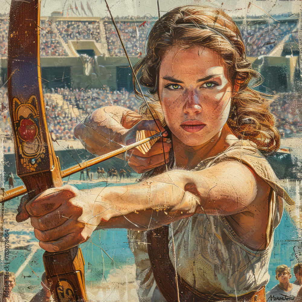 Modern Archery: Female Compound Archer Strikes a Pose in Packed Stadium ...