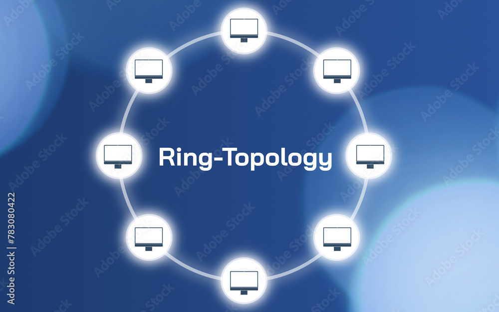 illustrated Ring-Network and Ring-Topology lettering in front of a blue ...