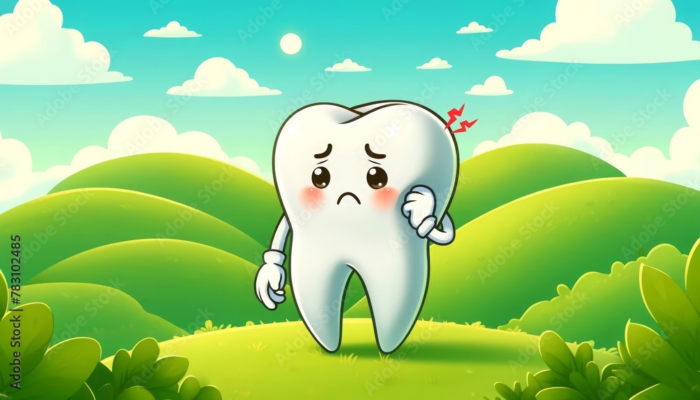 Animated tooth character with a sad expression and a small crack, set ...