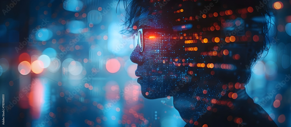 Cybernetic detective navigating a digital crime scene analyzing ...