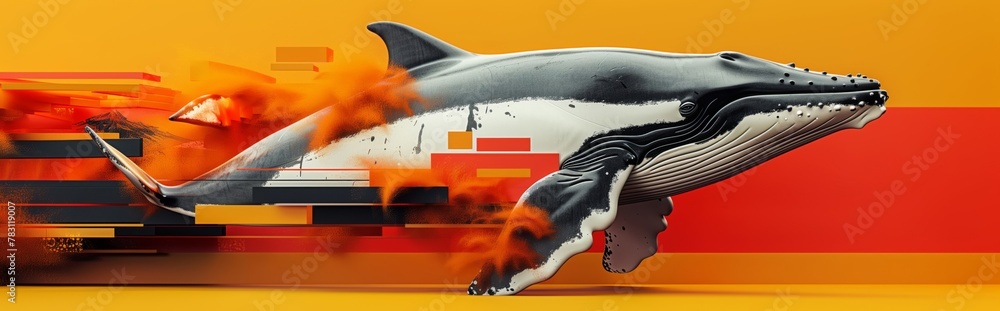 Abstract blue whale digital art: vibrant digital artwork featuring a ...
