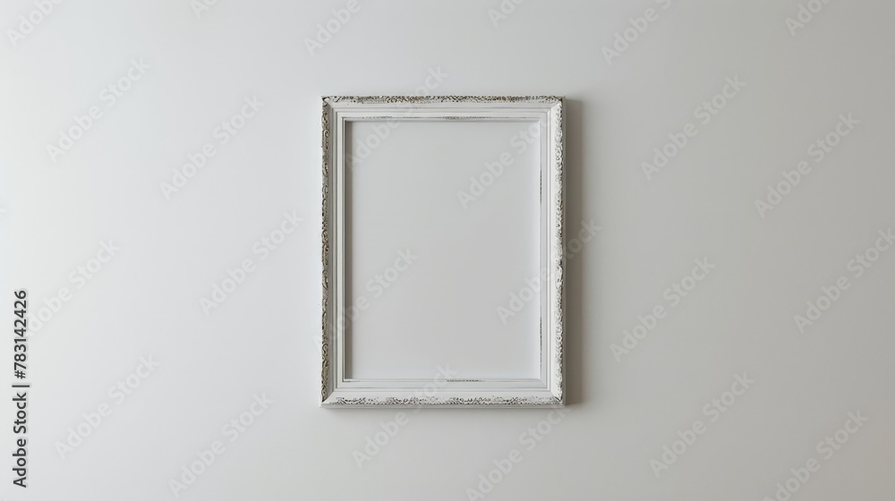 white vintage frame on a wall white background blanko for editing Stock ...