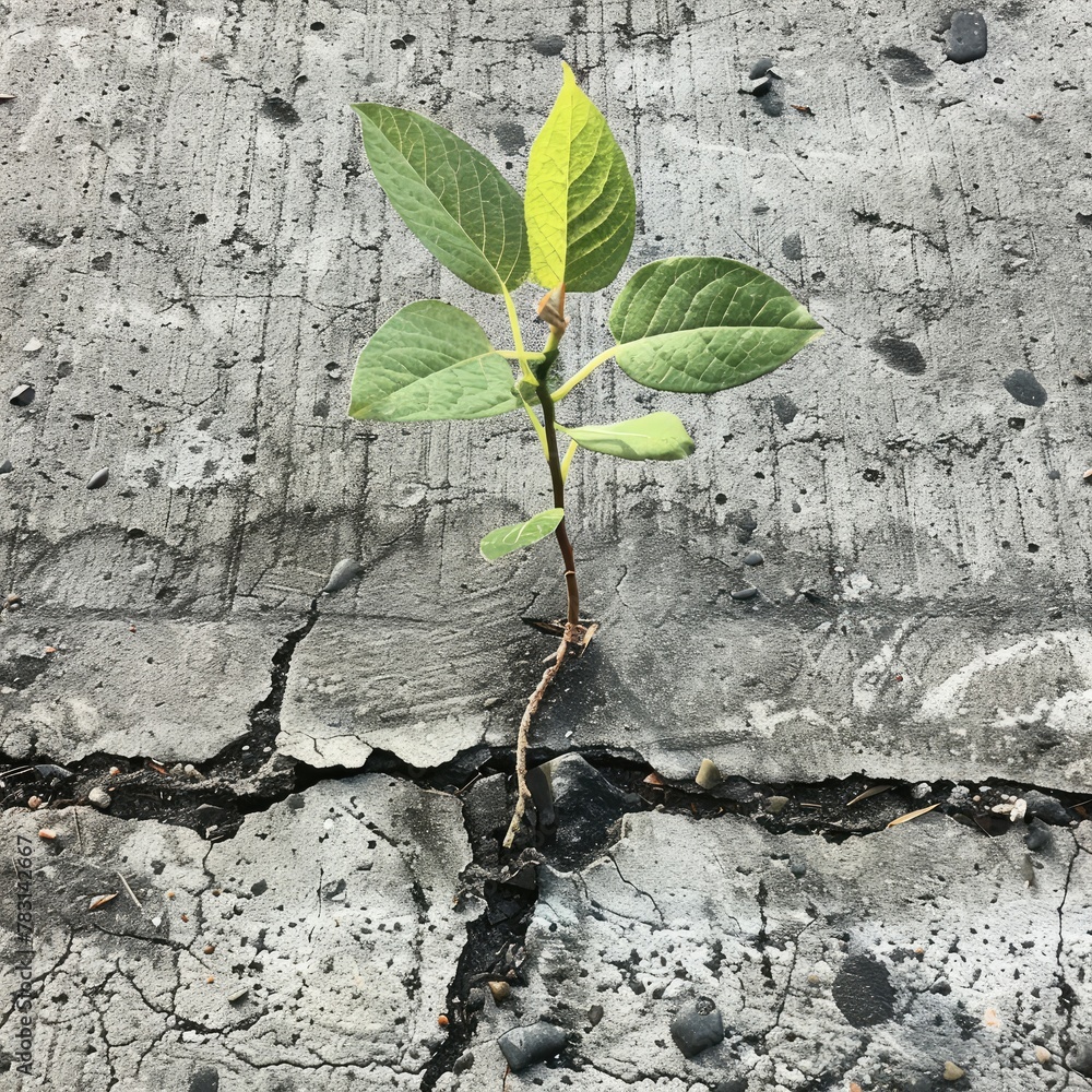A sapling breaking through the concrete symbolizing resilience and the ...