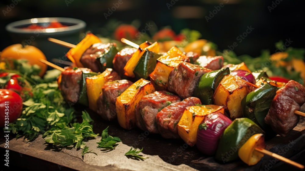 shish kebab on skewers on the grill created with Generative AI technology Stock Photo | Adobe Stock