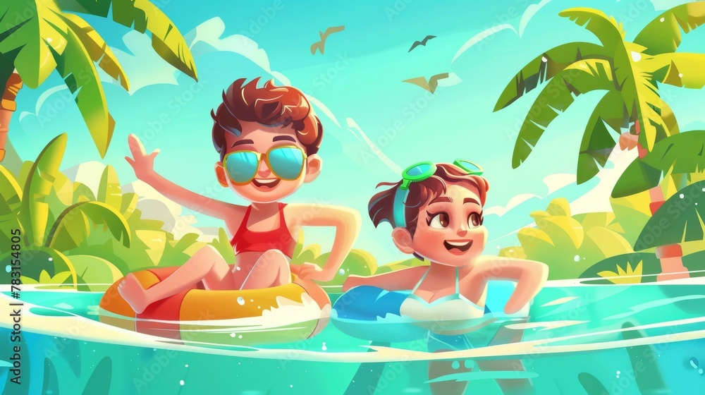 Animated cartoon landing page template for a resort website featuring ...