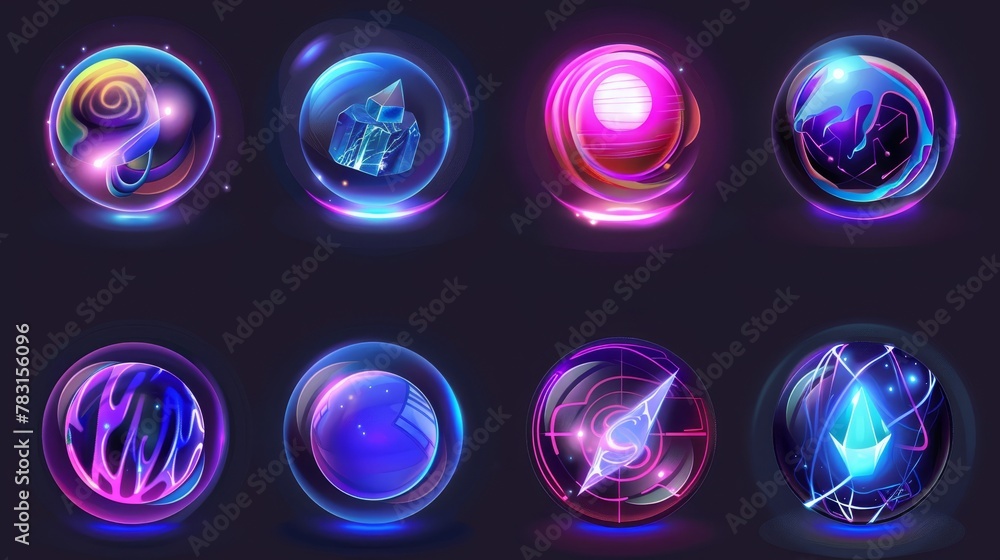 Magic crystal balls isolated on transparent background. Cartoon modern illustration of ...