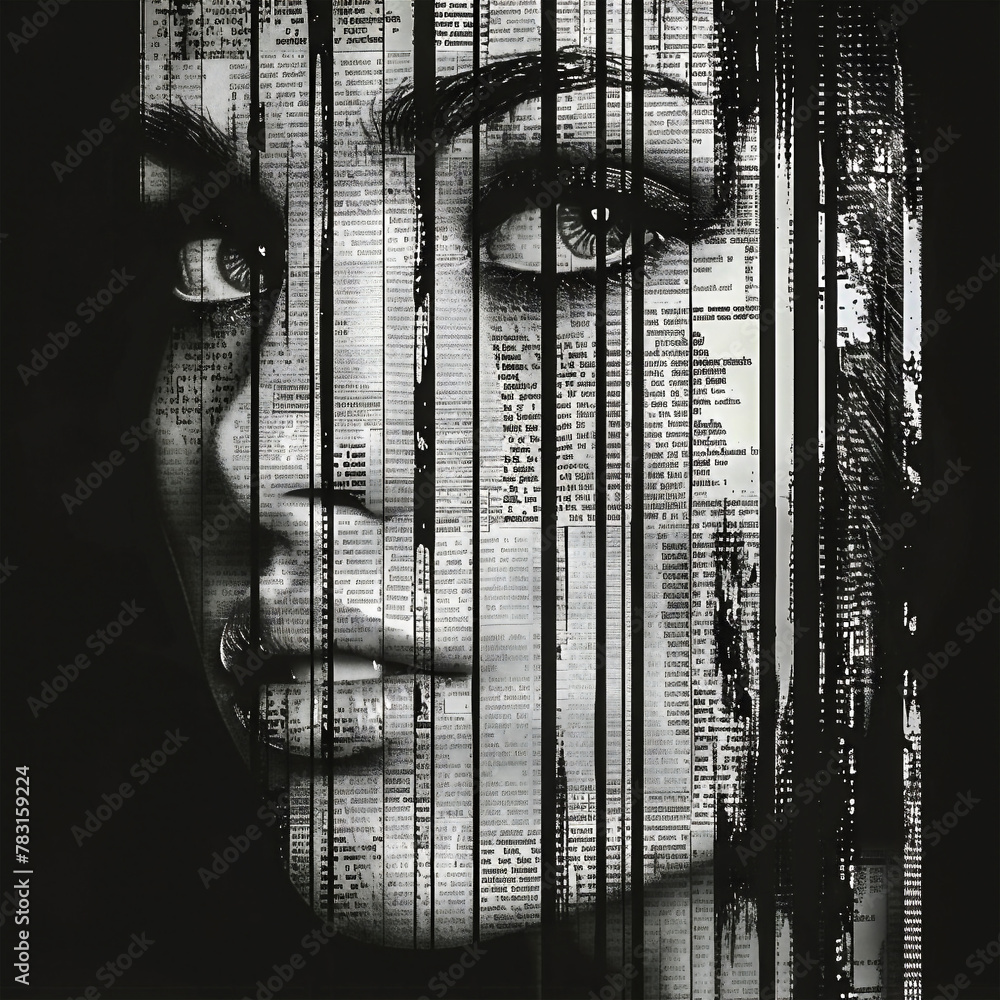 Beautiful Woman with Barcode Effect. Generated Image. A digital ...