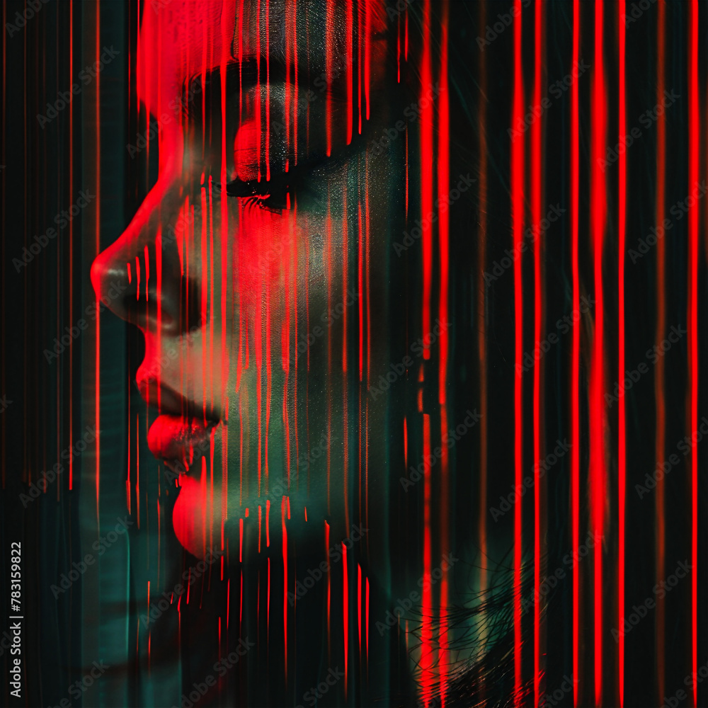 Beautiful Woman with Barcode Effect. Generated Image. A digital ...