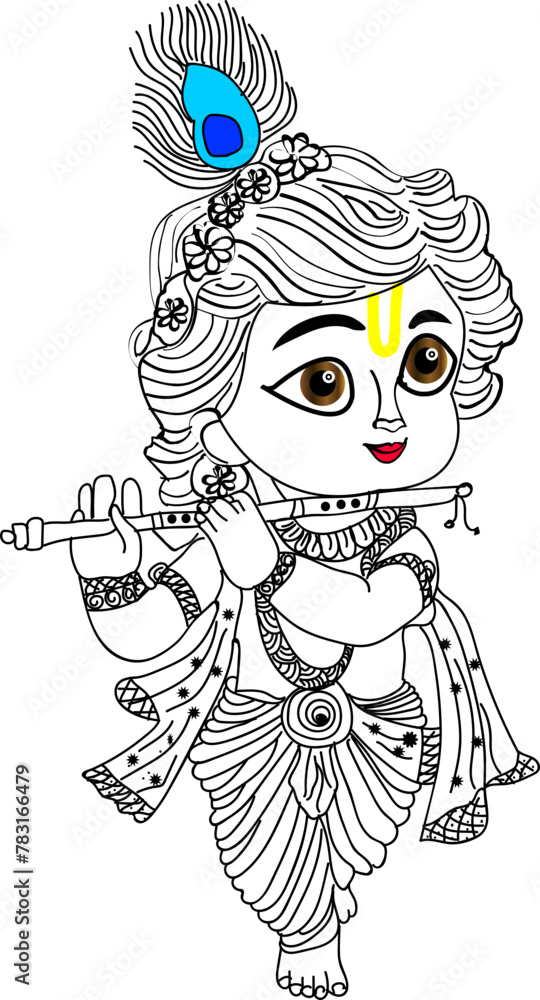 Hindu God Cute Little Krishna Vector Image Stock Vector | Adobe Stock
