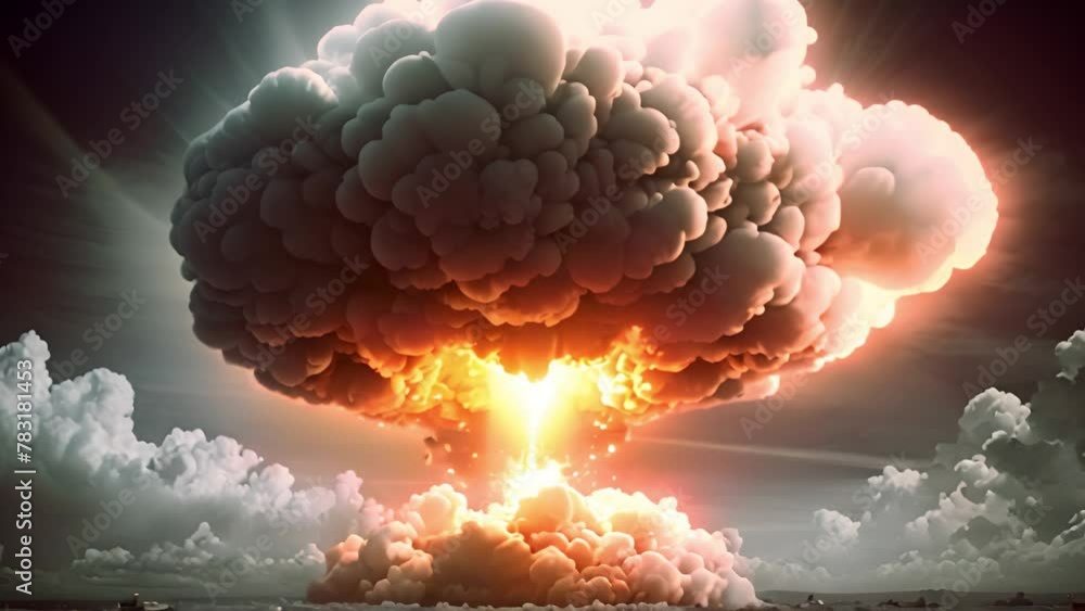 Huge nuclear bomb explosion with a mushroom cloud, weapon of mass ...