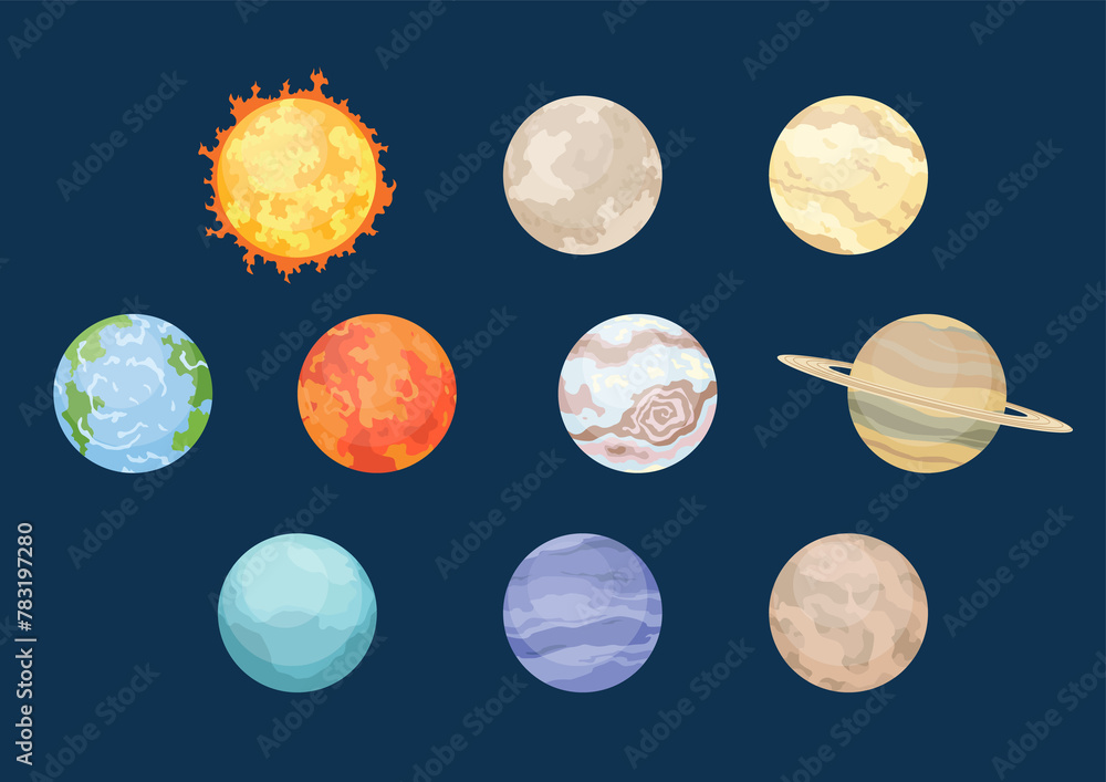 Solar system set of cartoon planets. Planets of the solar system solar ...