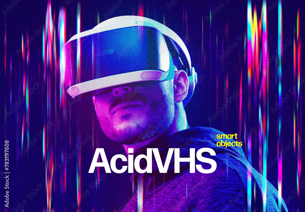 Acid VHS Glitch Photo Effect Mockup With Generative AI Stock Template ...