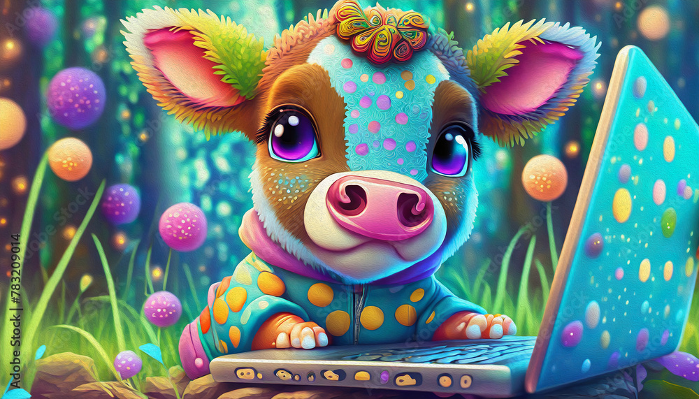 OIL PAINTING STYLE CARTOON CHARACTER Multicolored Close up of baby a ...