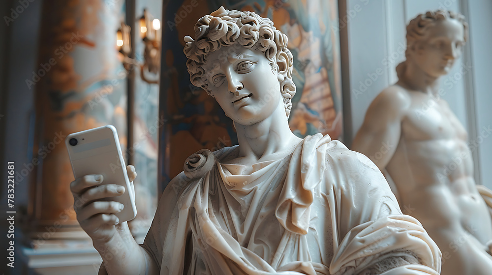 Sculpted Smiles: Statue with Smartphone [created with generative AI ...
