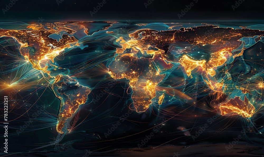 Visualize the Global Export Network, Dynamic trade connections across continents, featuring maps ...