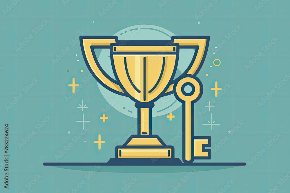 Simplified graphic depicting a trophy and a key, symbolizing unlocking ...