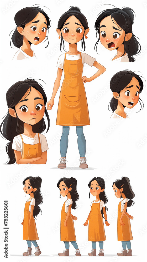 Character design progression showing eight facial expressions of a ...