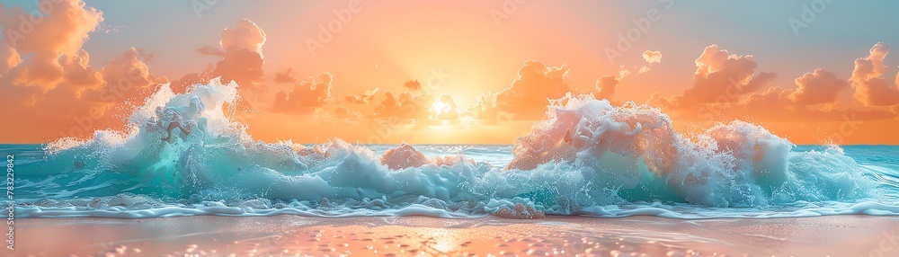 Craft a unique perspective of a wide-angle view blue ocean wave through ...