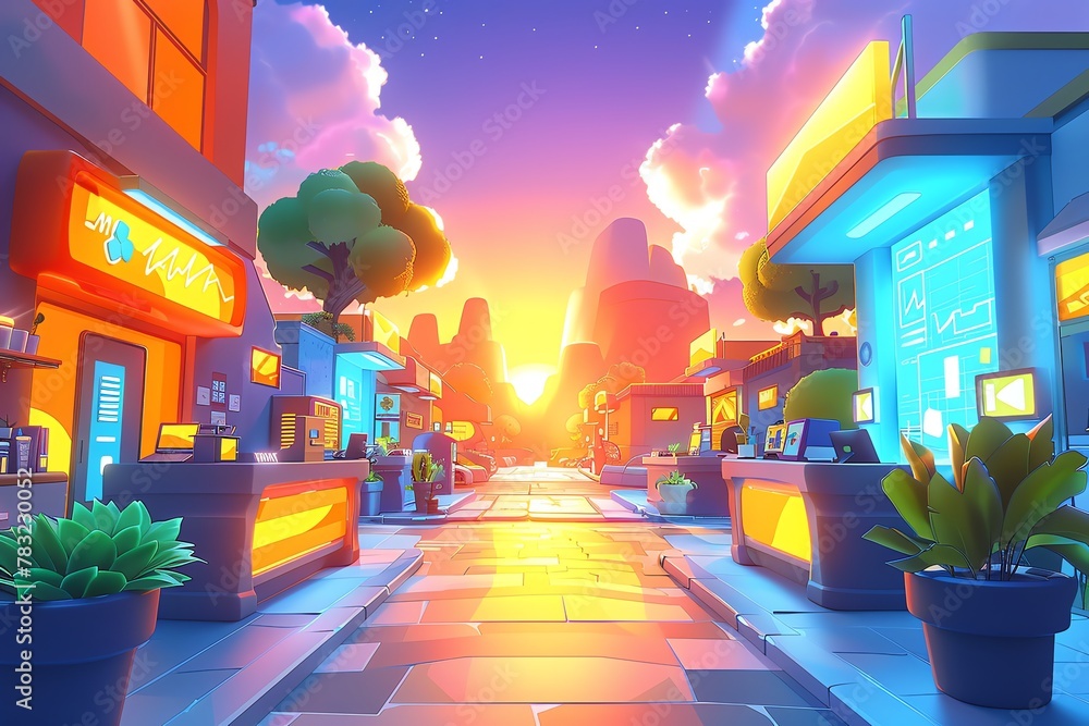 Illustrate a bustling virtual clinic scene with diverse patients ...