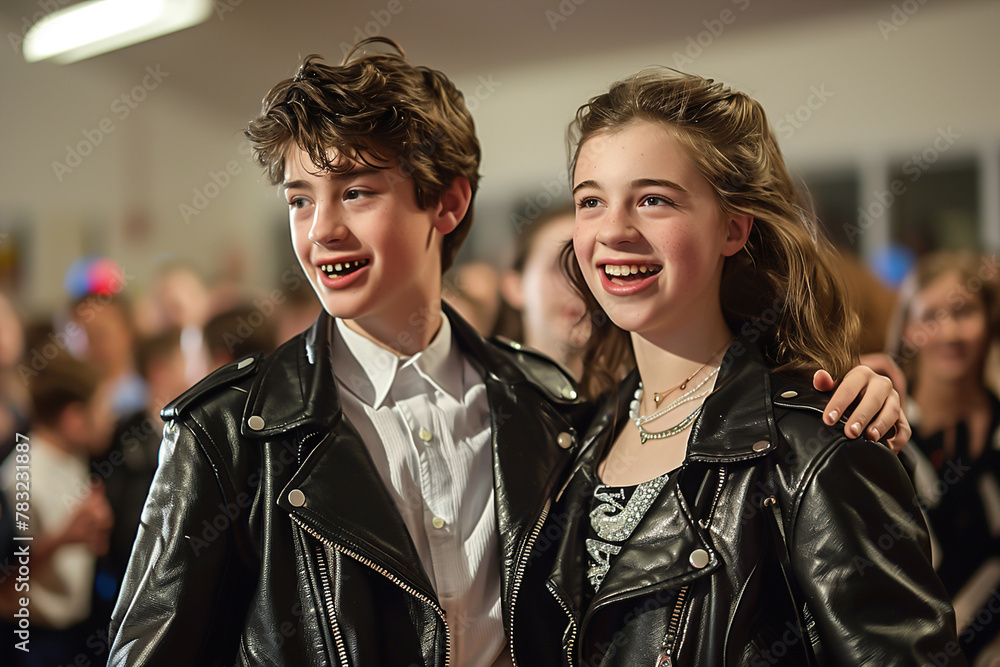 Excitement of a 1950s: Teens in poodle skirts and leather jackets dance ...