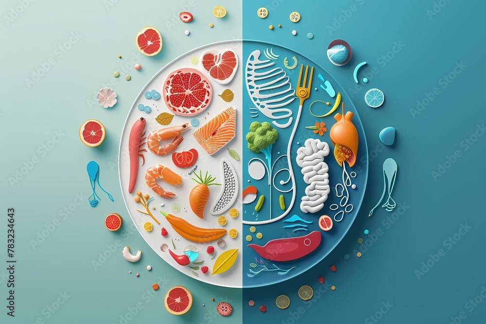 Infographic with a split-screen: left side a food plate, right side a ...