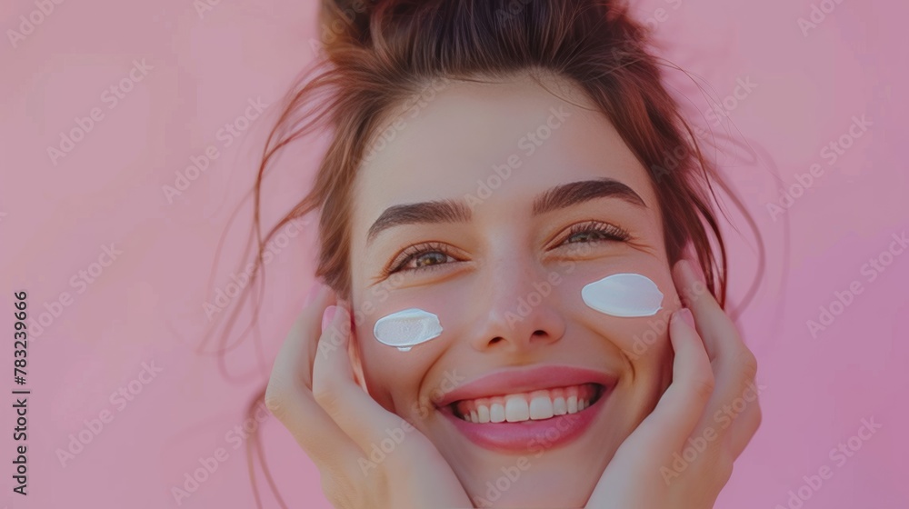 Beautiful woman smile use cream for good skin. face of a healthy woman ...