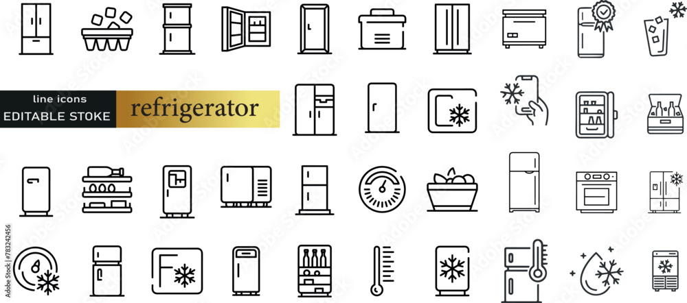 Fridge icons set. Outline set of fridge vector icons for web design ...