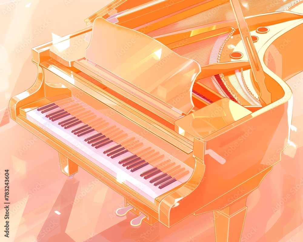 Capture the intricacies of a grand piano in a detailed oil painting ...